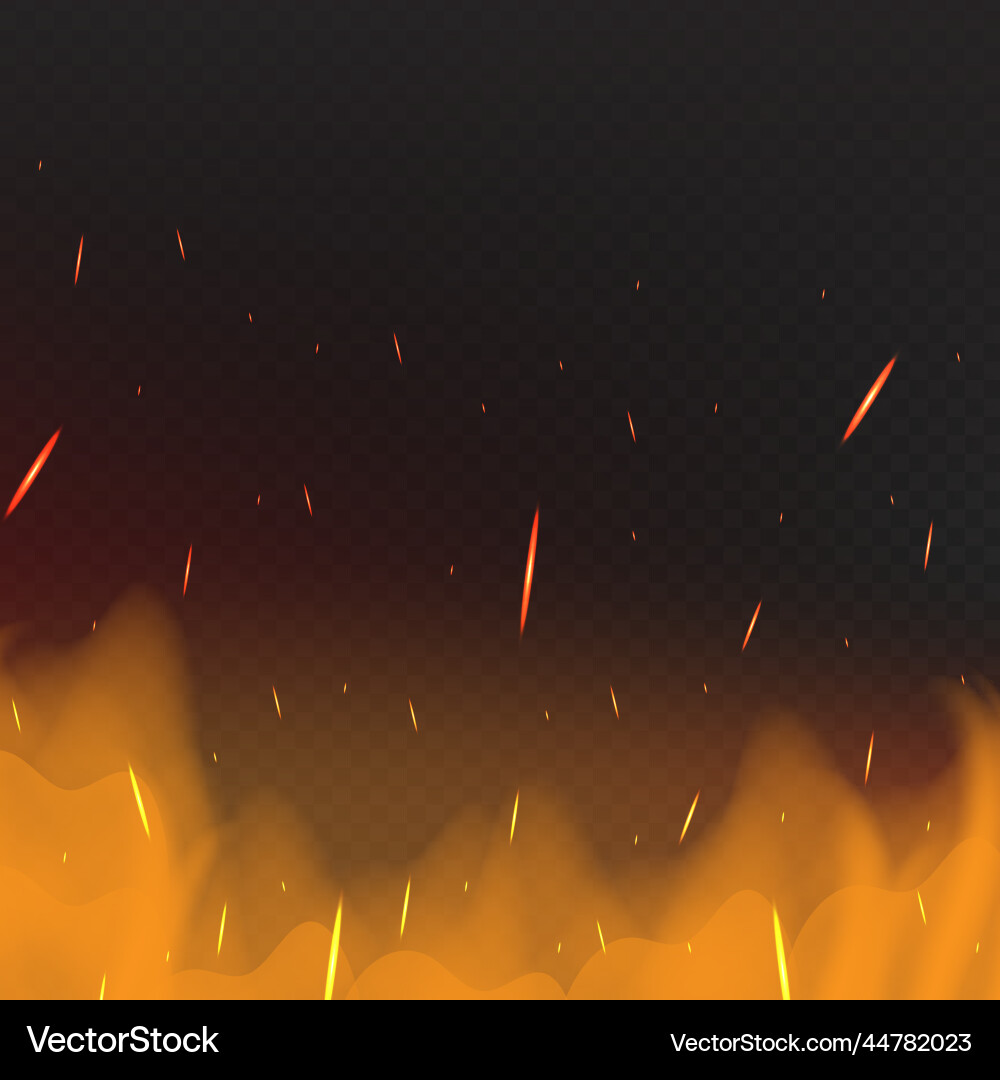 Realistic red-yellow fire on a dark background Vector Image