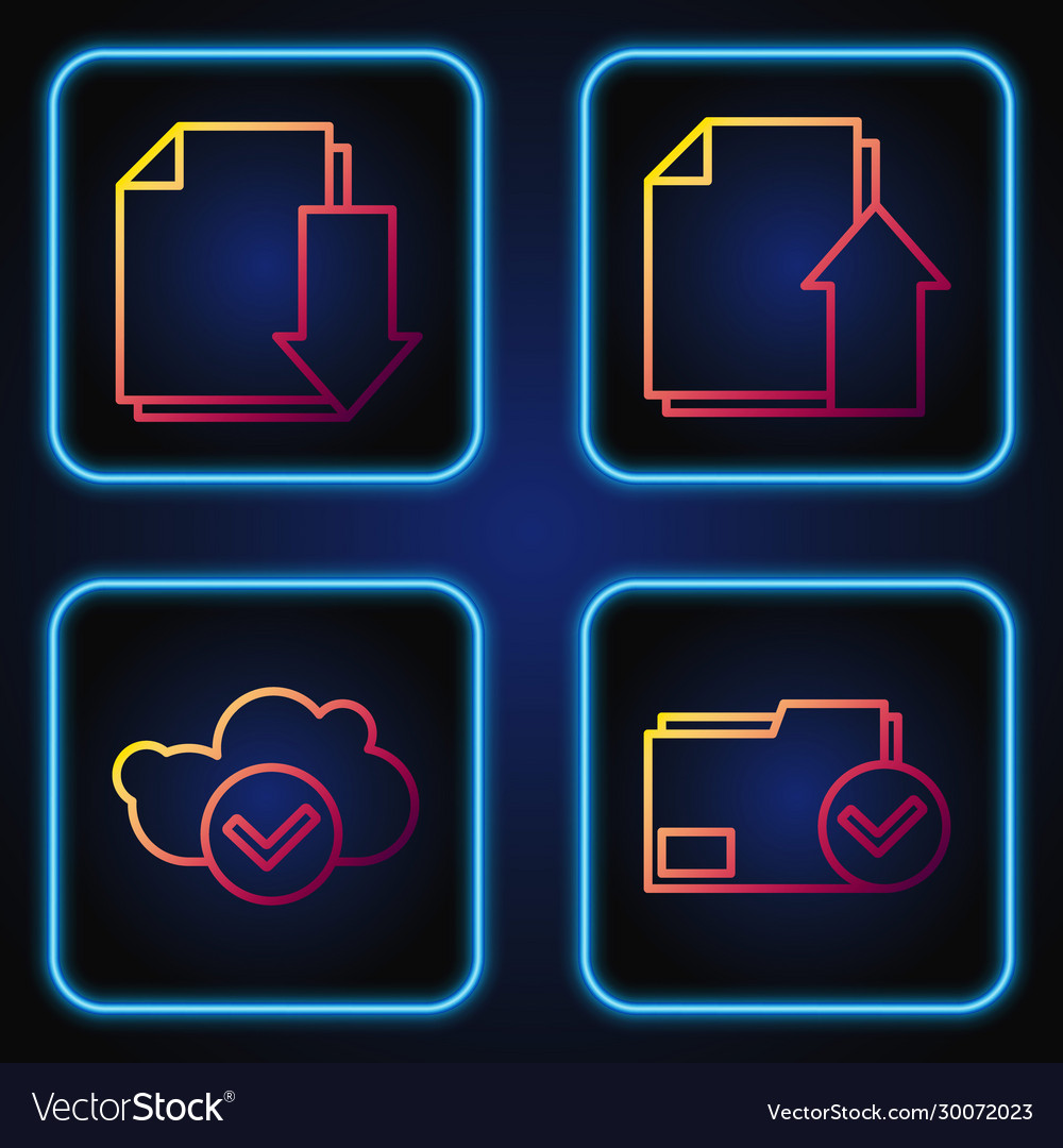 Set Line Document Folder And Check Mark Cloud Vector Image