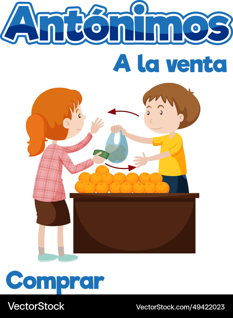 Spanish language education antonyms picture word Vector Image