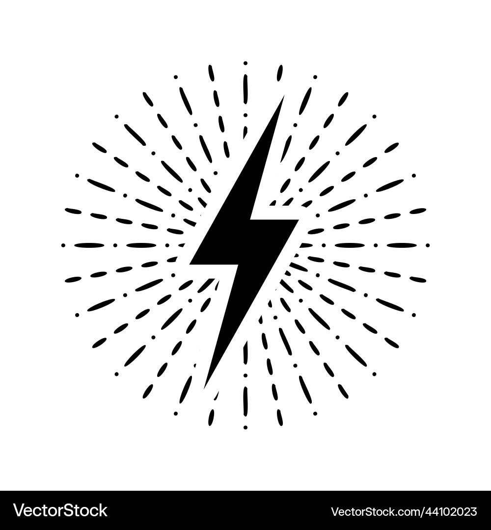 Vintage lightning bolt and sun rays isolated Vector Image