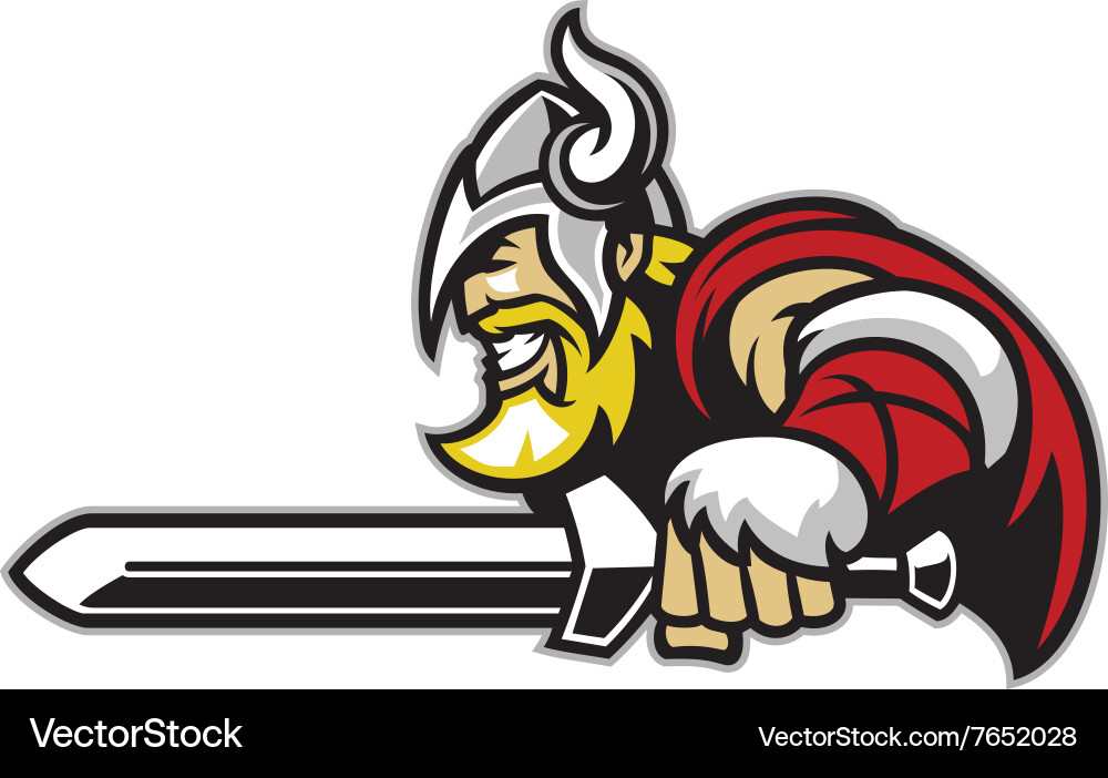 Angry viking mascot with big sword Royalty Free Vector Image