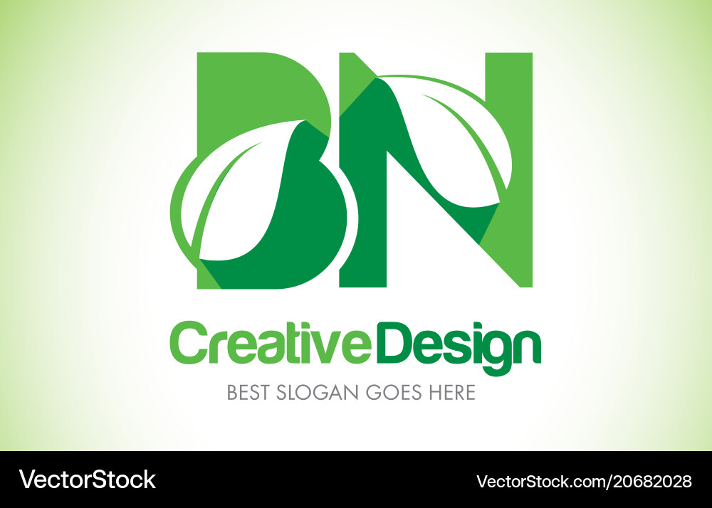 Bn green leaf letter design logo eco bio Vector Image
