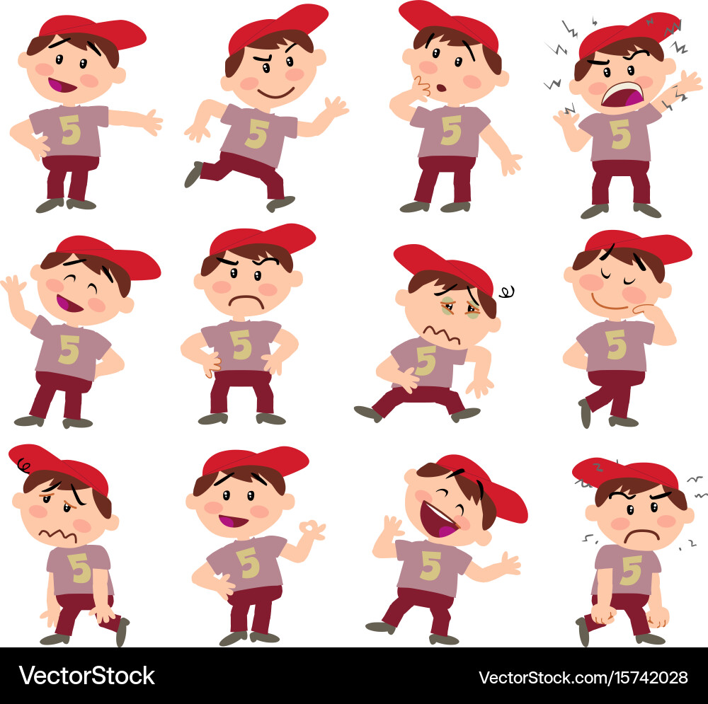 Cartoon character white boy with red cap set Vector Image