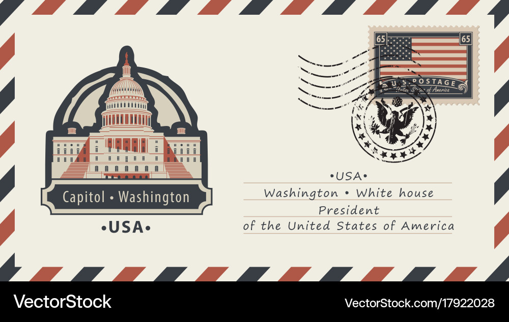 Envelope with washington capitol and american flag