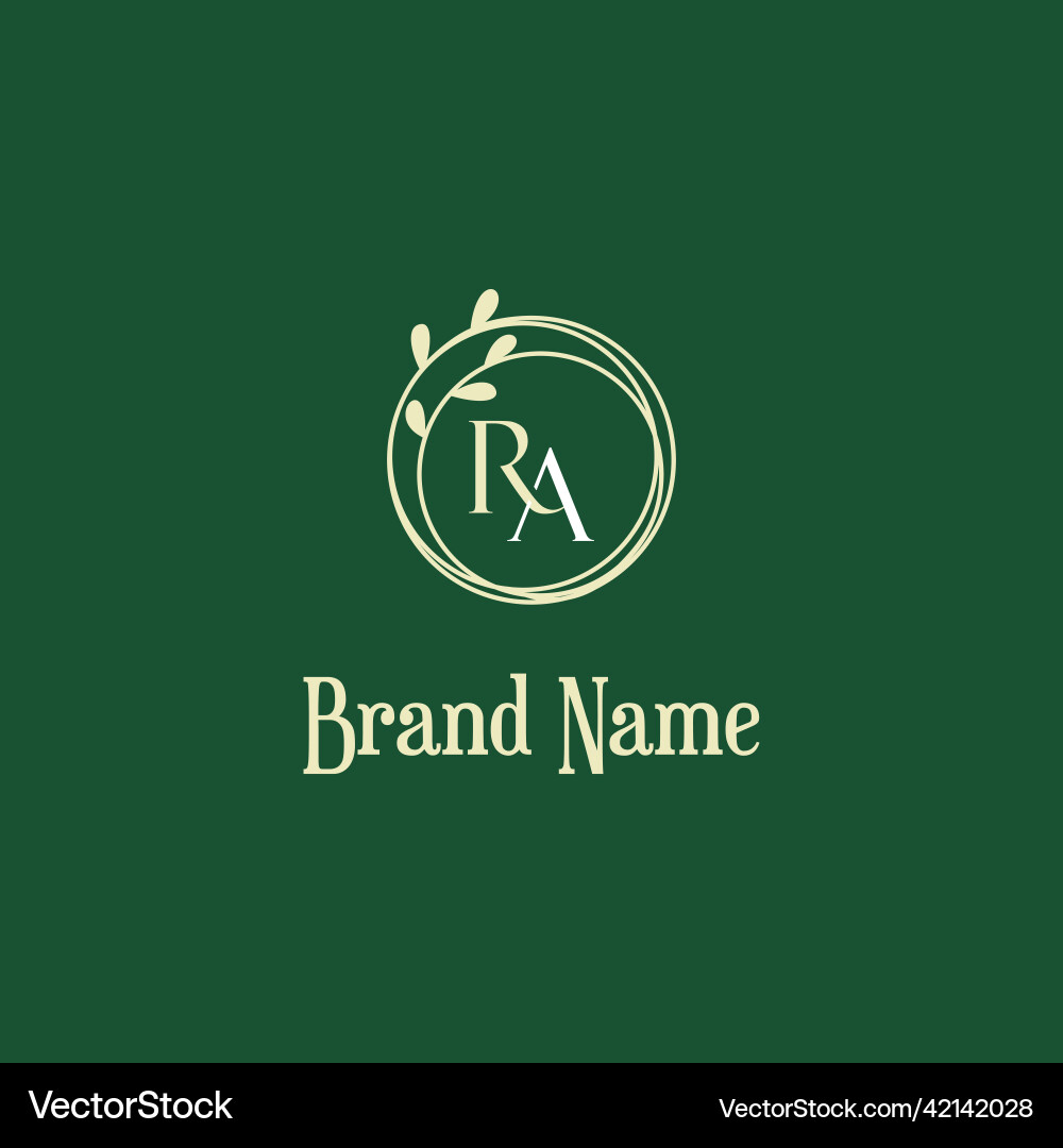 Letter ra logo with circle leaf and green Vector Image