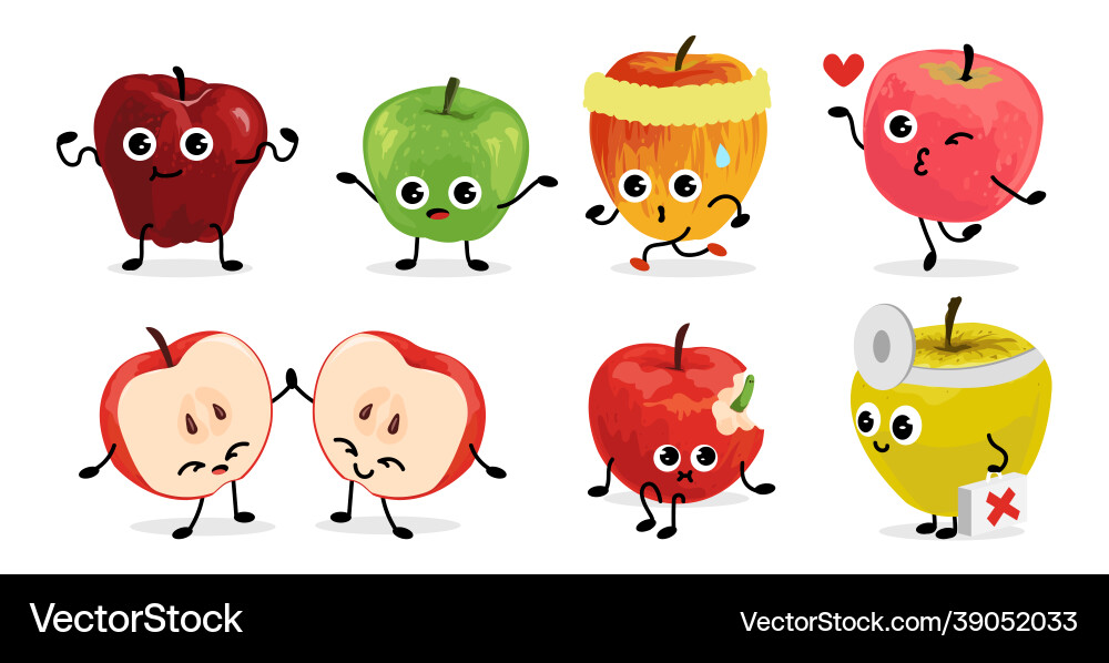 Apple characters cartoon fruit mascots with funny Vector Image