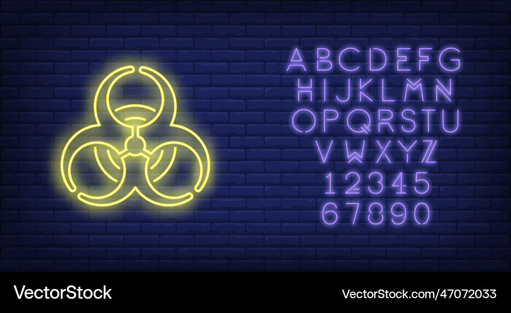Bio hazard neon sign on brick wall background Vector Image