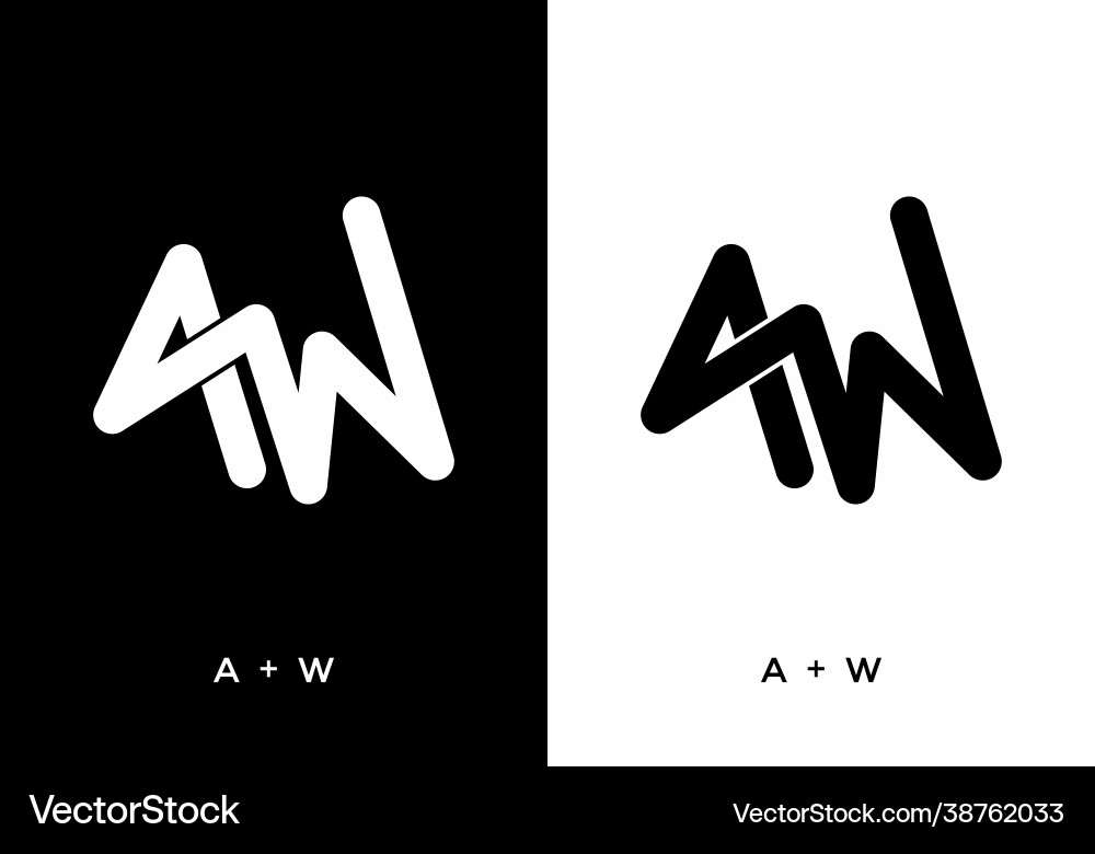 Black and white color aw initial letter Royalty Free Vector
