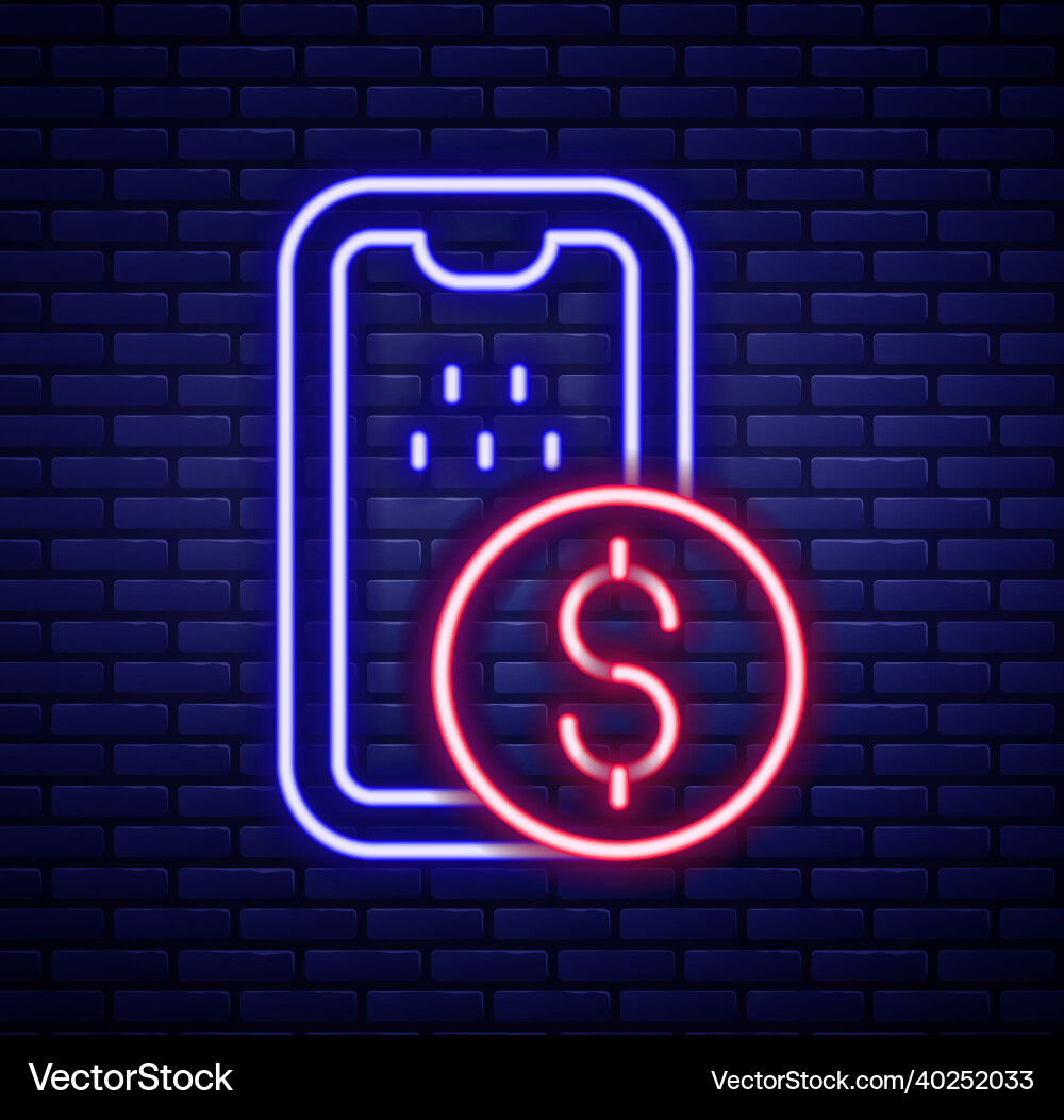 Glowing neon line mobile banking icon isolated Vector Image