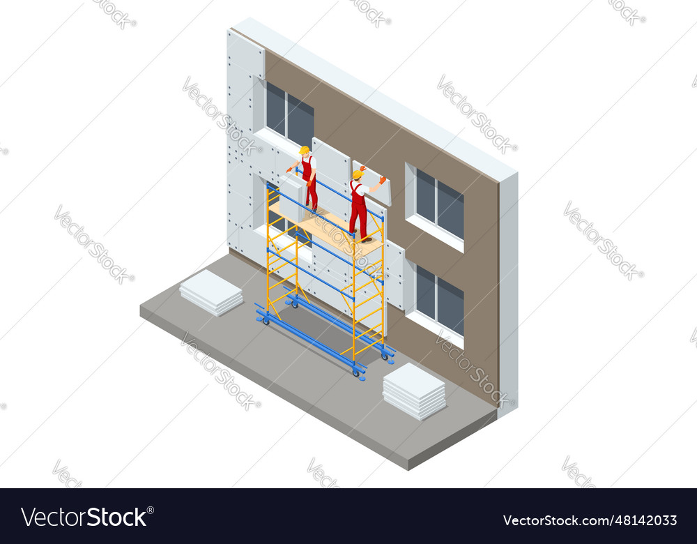 Isometric external wall insulation system Vector Image