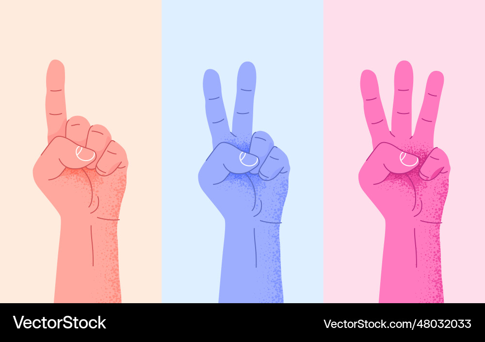 Set of counting one two three hand sign three Vector Image