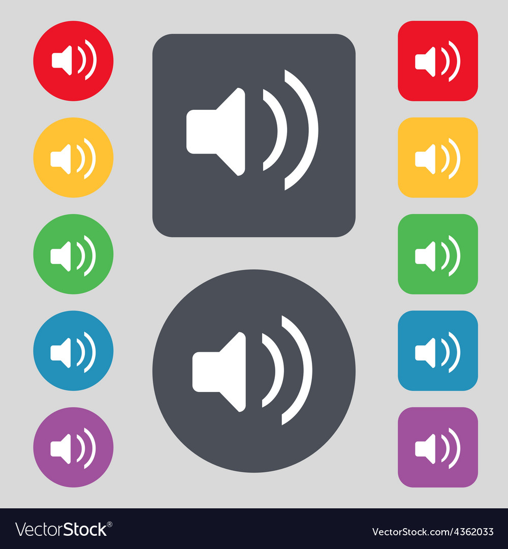 Speaker volume sound icon sign a set of 12 colored