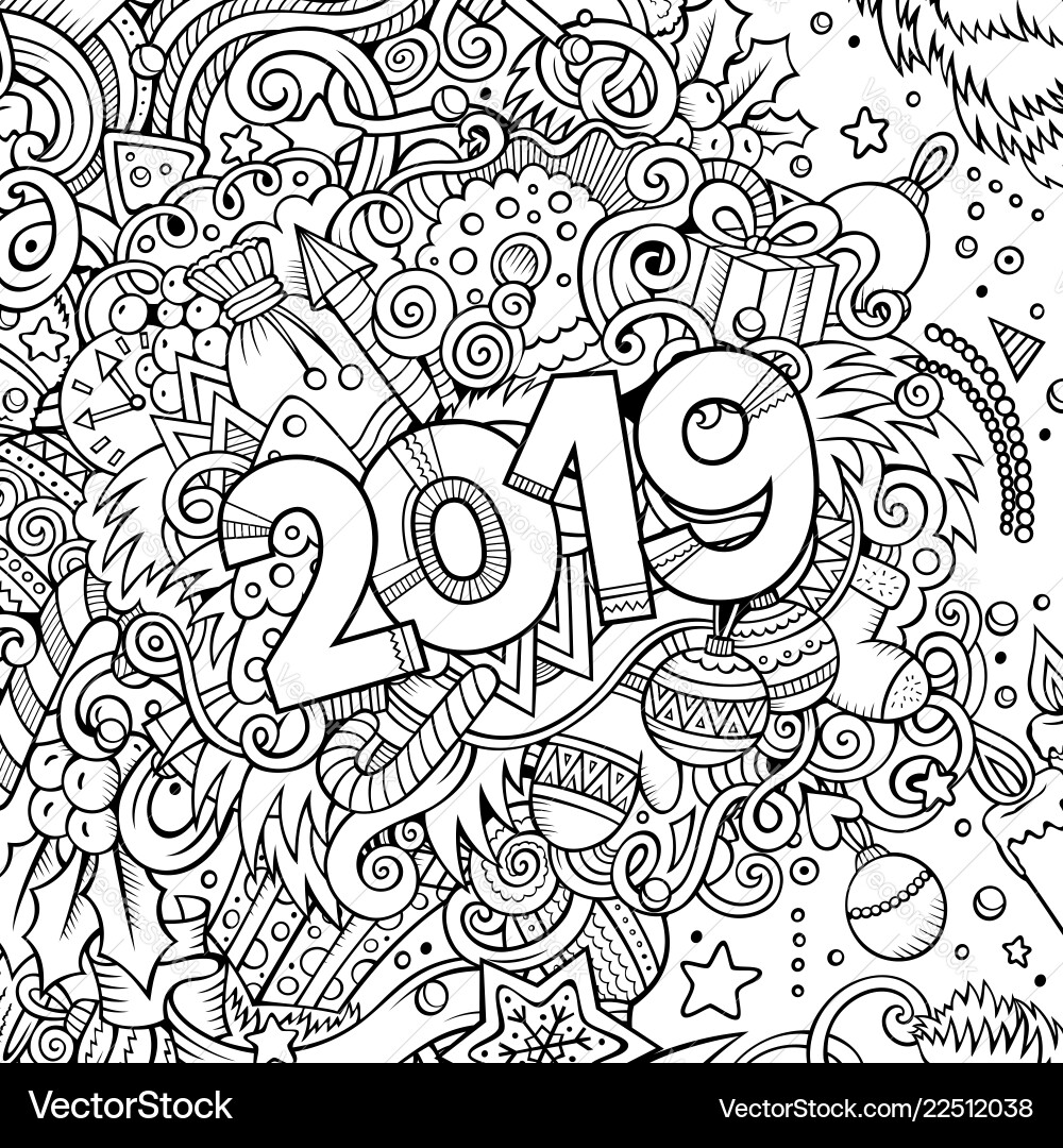 2019 hand drawn doodles contour line Royalty Free Vector