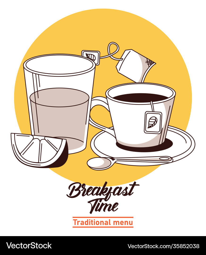 Breakfast time lettering poster with orange juice Vector Image