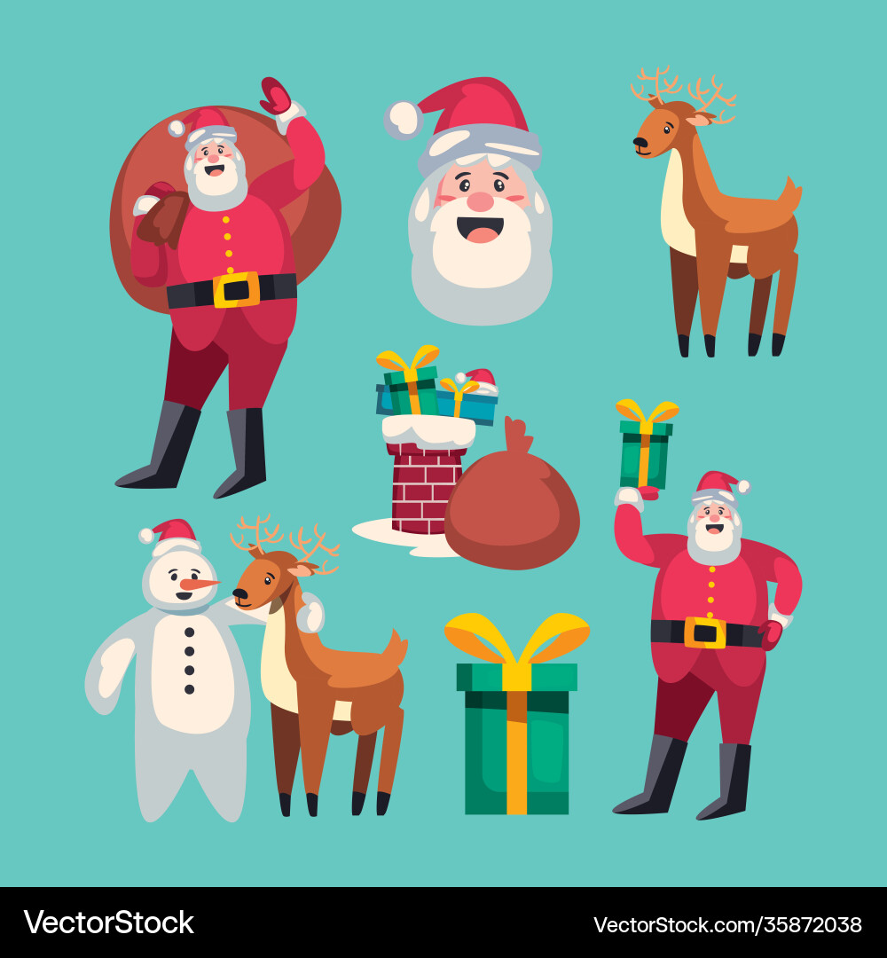 Christmas set with cute and funny characters Vector Image