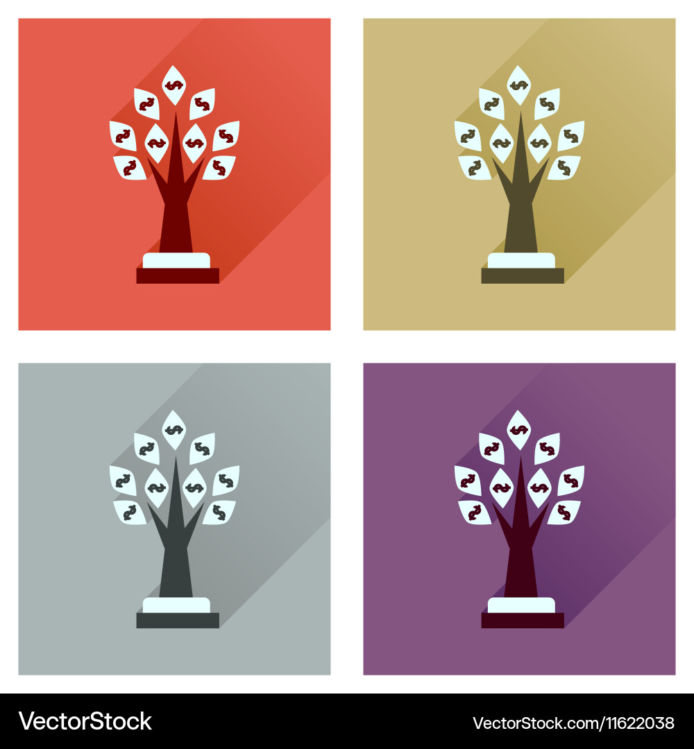 Concept flat icons with long shadow Money Tree Vector Image