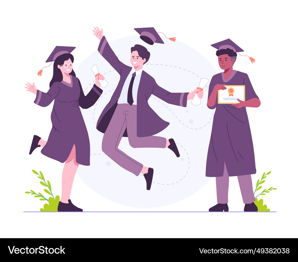 Happy students with graduation diplomas Royalty Free Vector