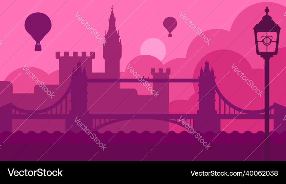 London landscape with castle and river Royalty Free Vector