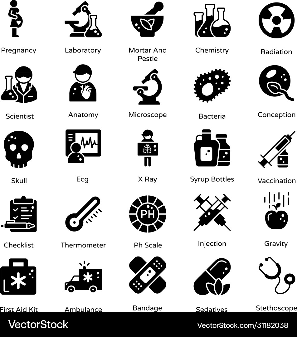 Medical science glyph icons pack Royalty Free Vector Image