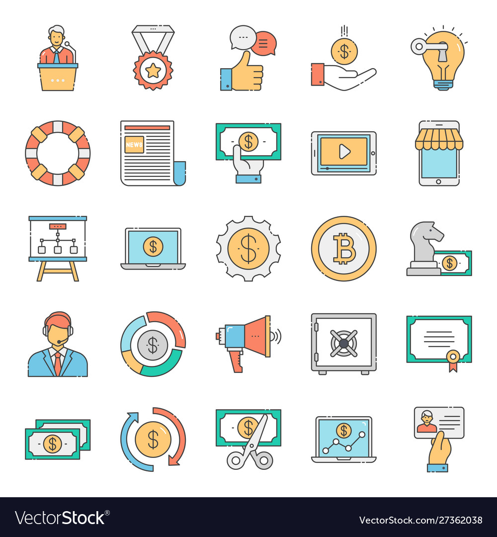 Pack financial flat icons Royalty Free Vector Image