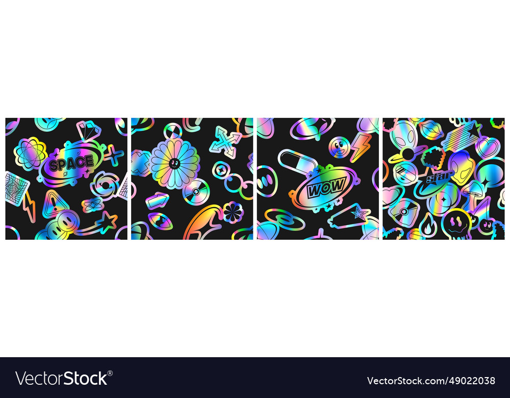 Seamless patterns with retro futuristic stickers Vector Image