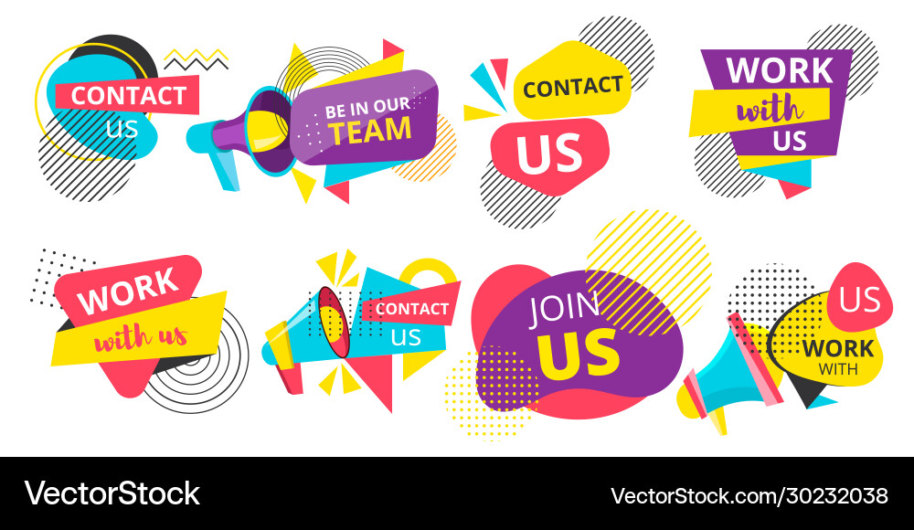 Set colorful team or work with us stickers Vector Image