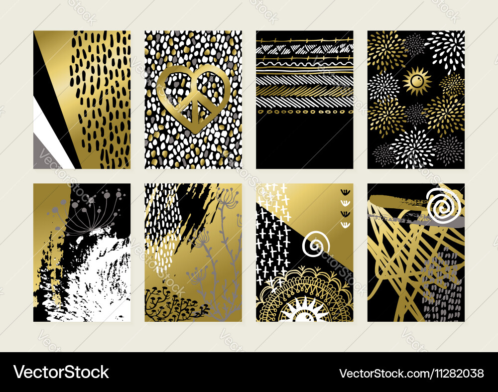 Set gold hand drawn abstract art card designs Vector Image