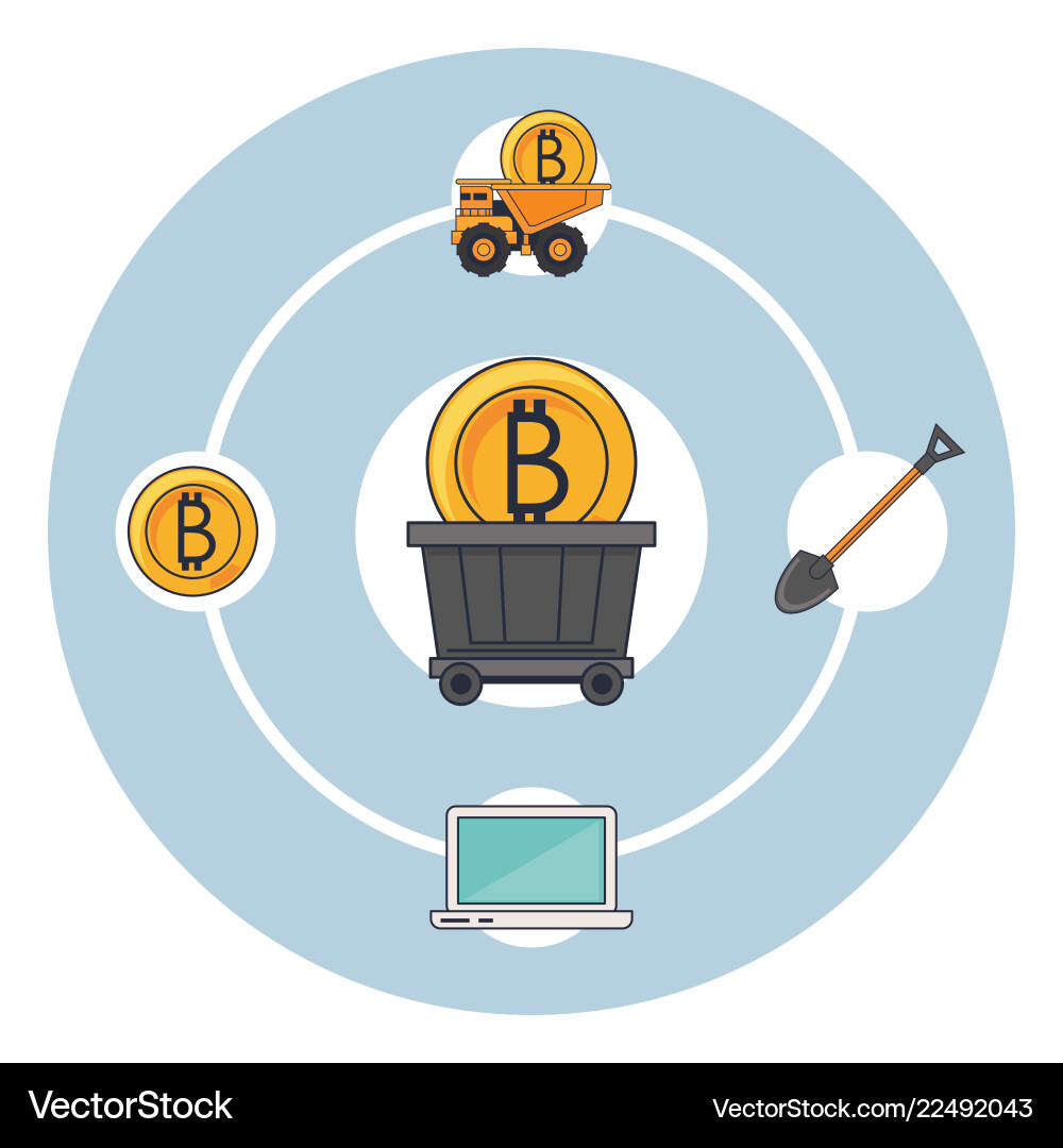 Bitcoin mining technological devices Royalty Free Vector