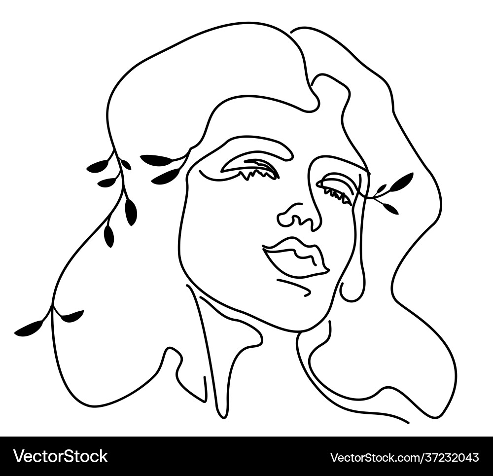 Delicate beautiful female face drawn with one Vector Image