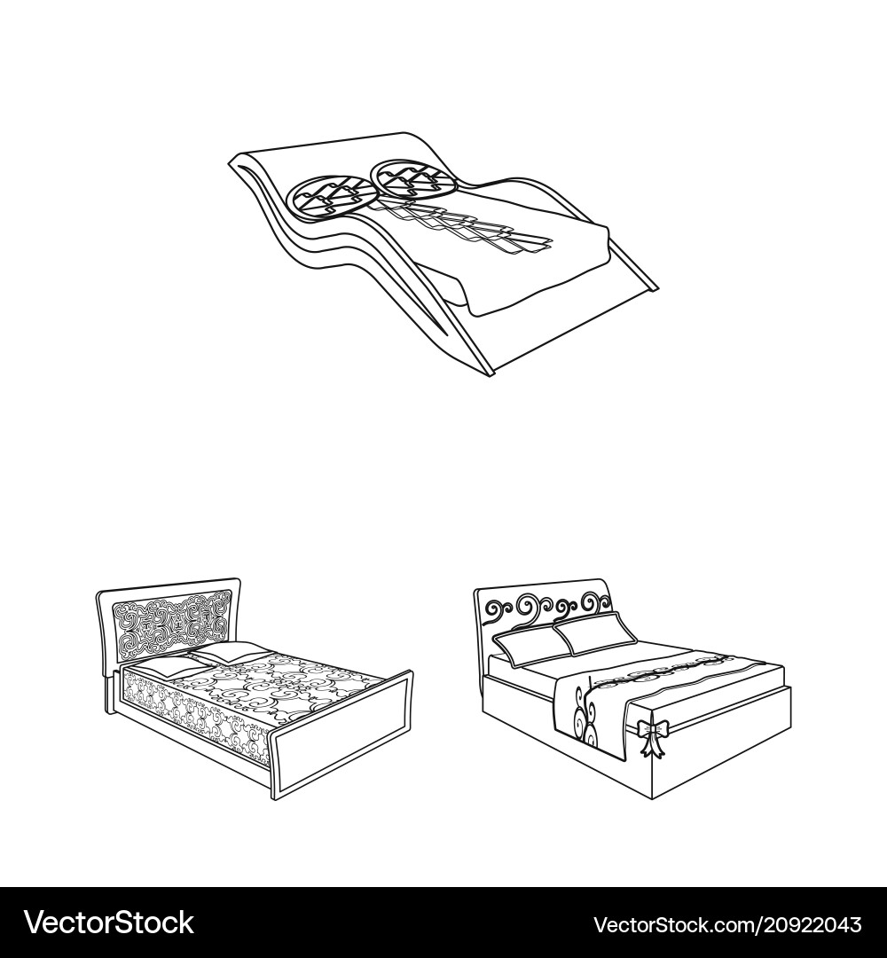 Different beds outline icons in set collection Vector Image