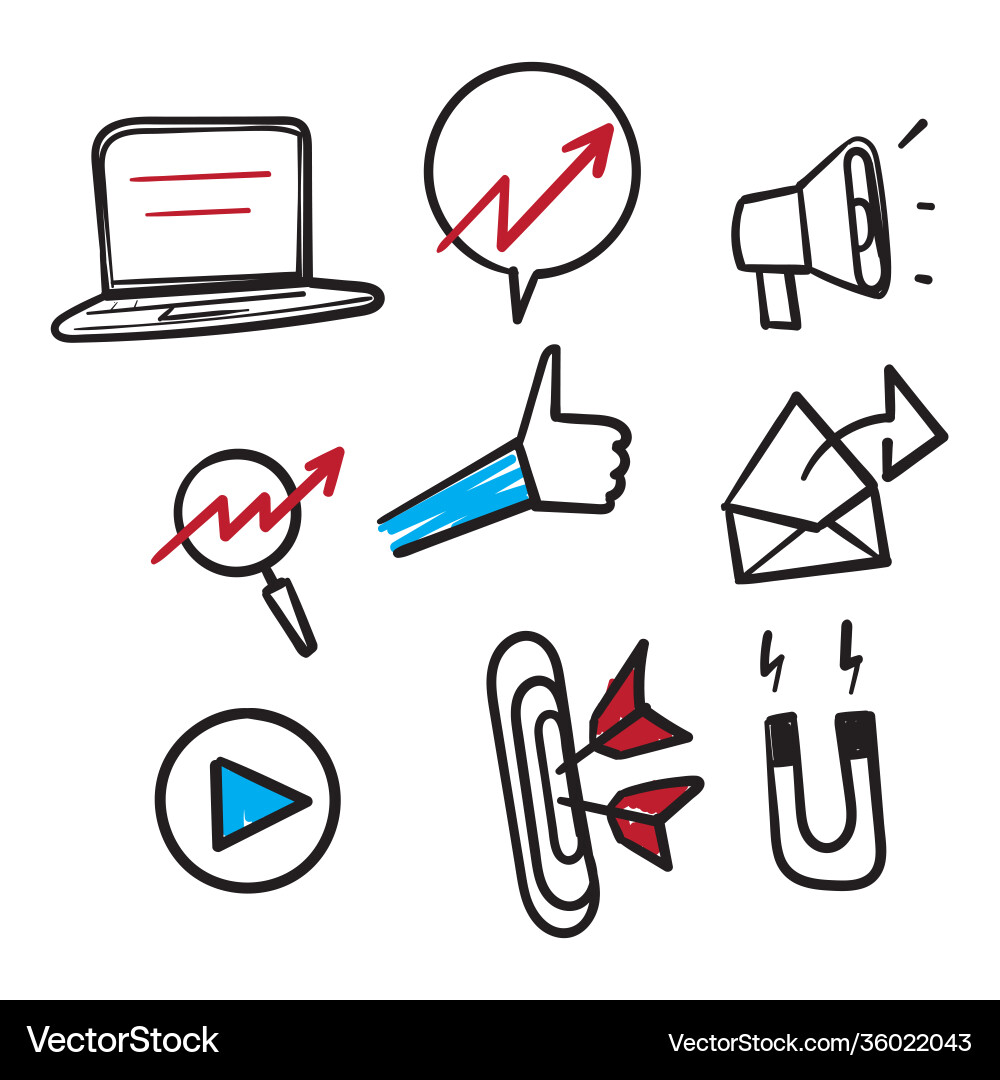 Hand drawn set marketing icons seo analytics Vector Image