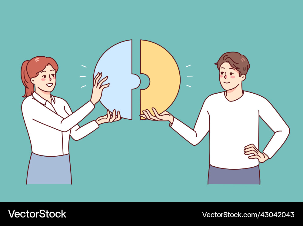 Happy businesspeople find solution together Vector Image