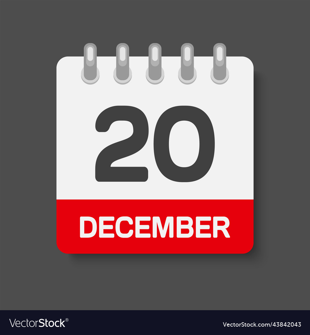 Icon day date 20 december template calendar page Vector Image Icon day date 20 december template calendar page Vector Image