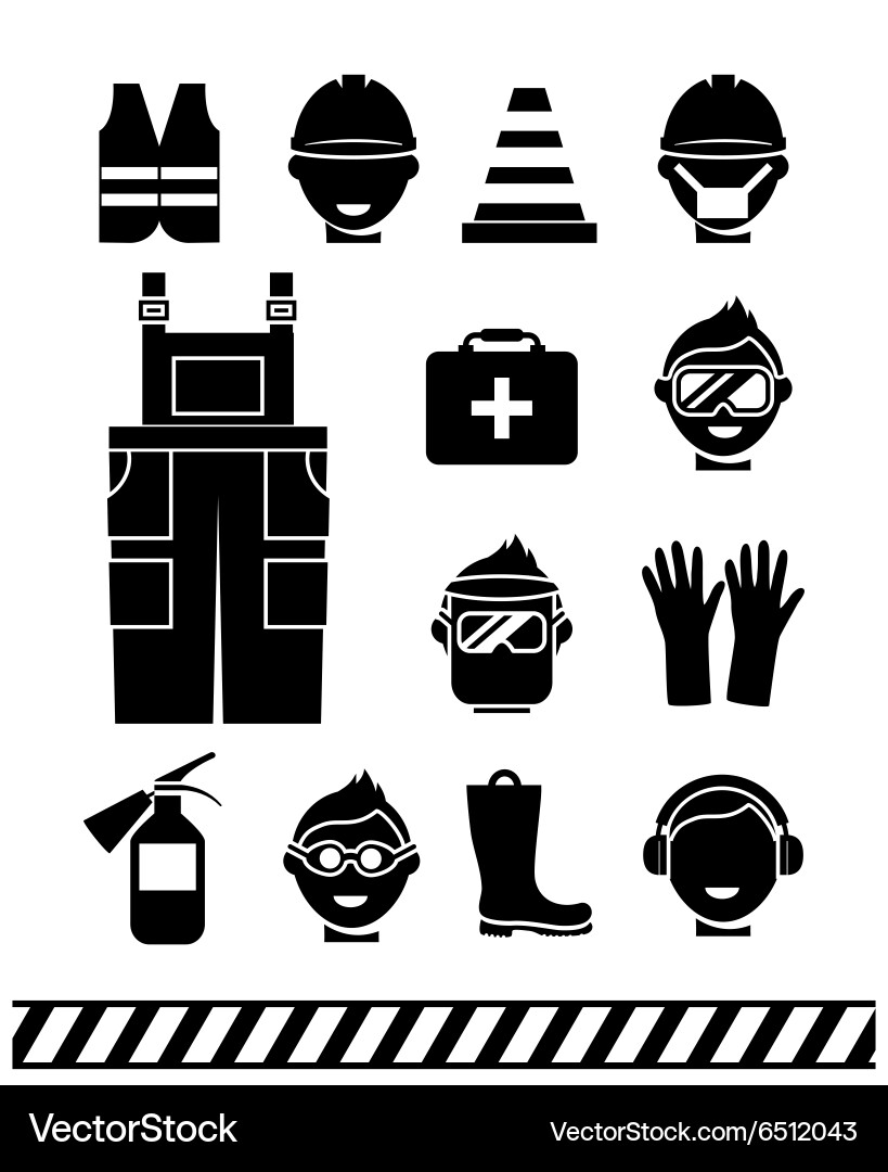 Job safety black icons personal protective Vector Image