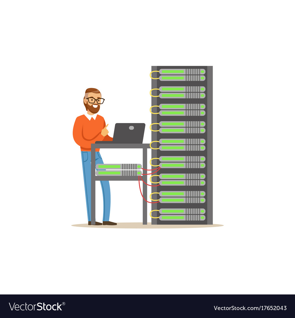 Network engineer administrator working in data Vector Image Network engineer administrator working in data Vector Image