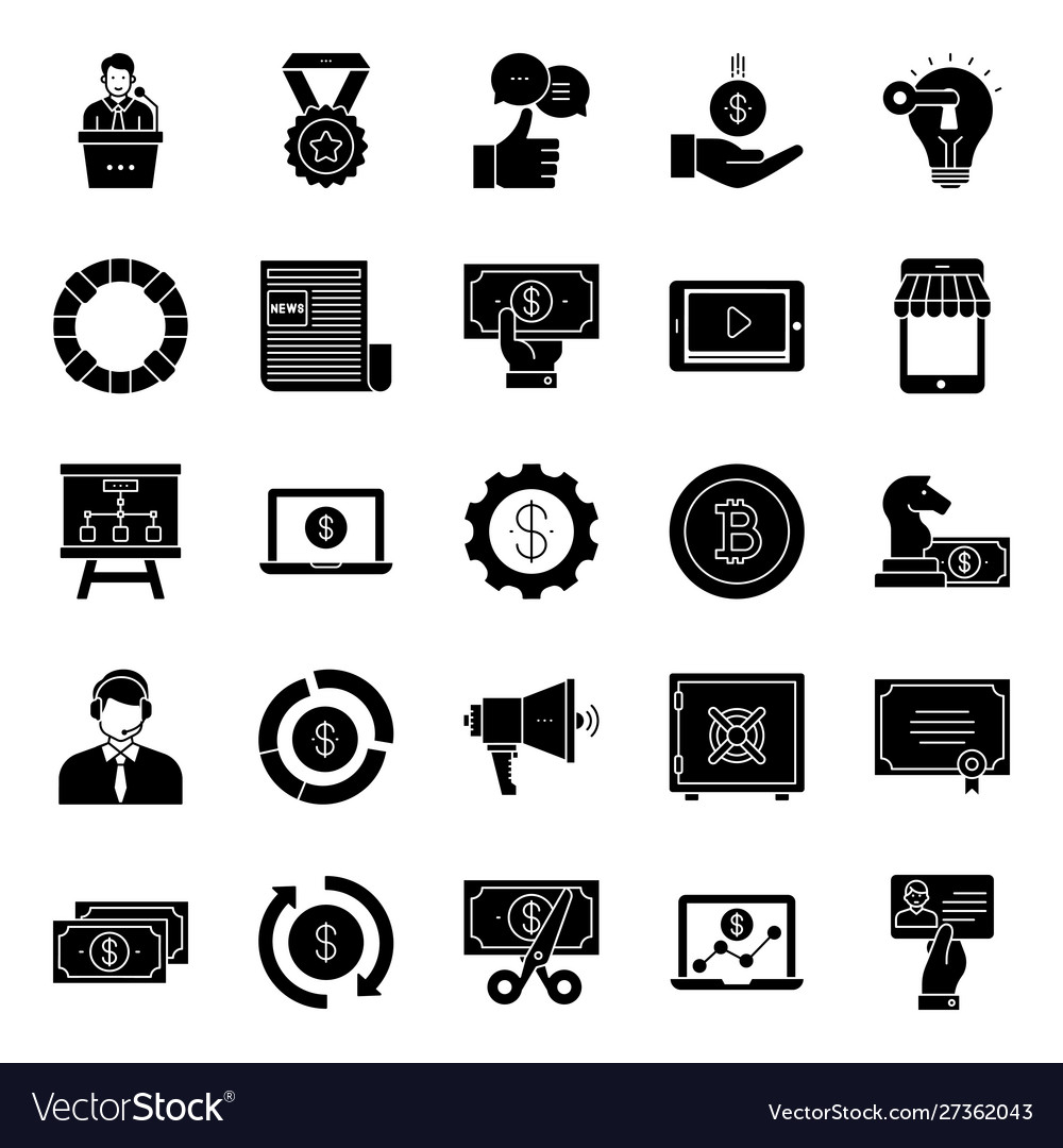 Pack financial solid icons Royalty Free Vector Image Pack financial solid icons Royalty Free Vector Image