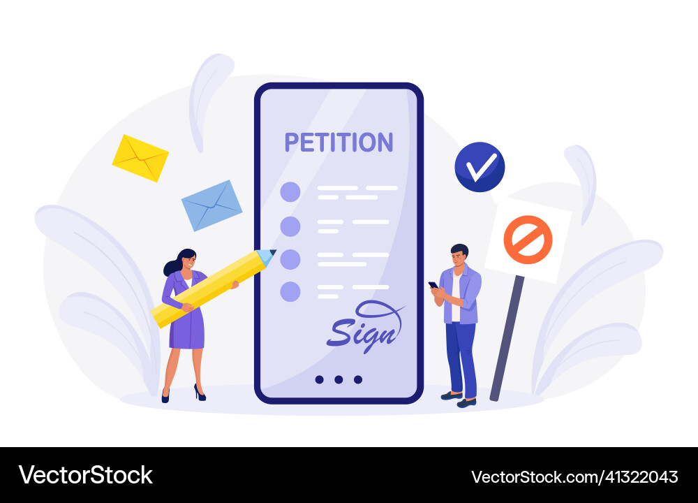Petition form on phone screen people signing Vector Image