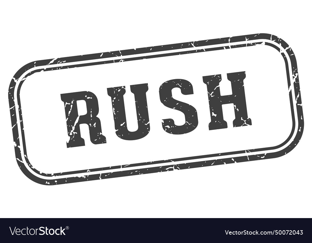 Rush stamp rectangular on white Royalty Free Vector Image