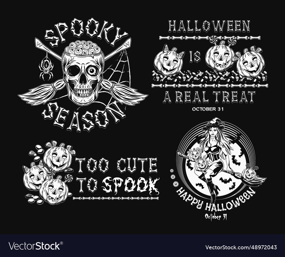 Set of labels with halloween objects Royalty Free Vector