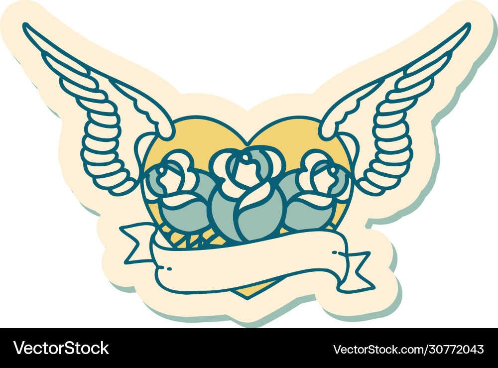 Tattoo style sticker a flying heart Royalty Free Vector