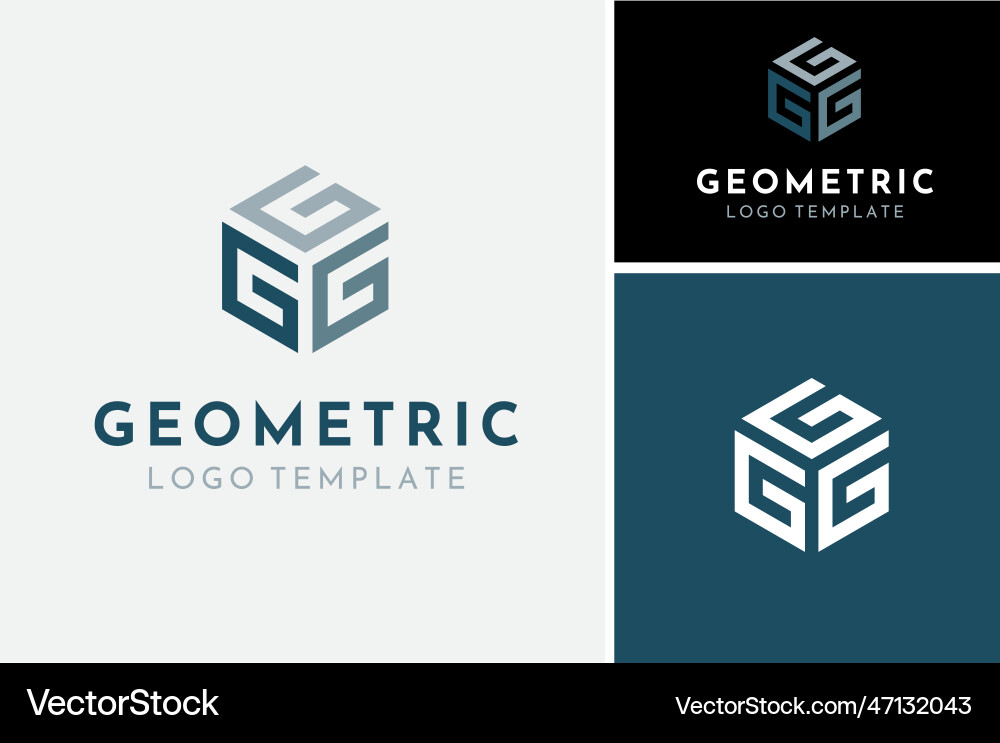 Triple letter g geometric cube box hexagon logo Vector Image