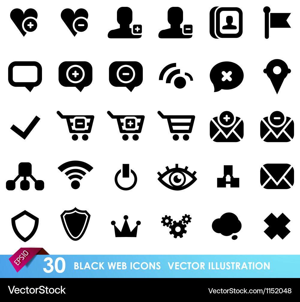 30 black web icons isolated on white Royalty Free Vector