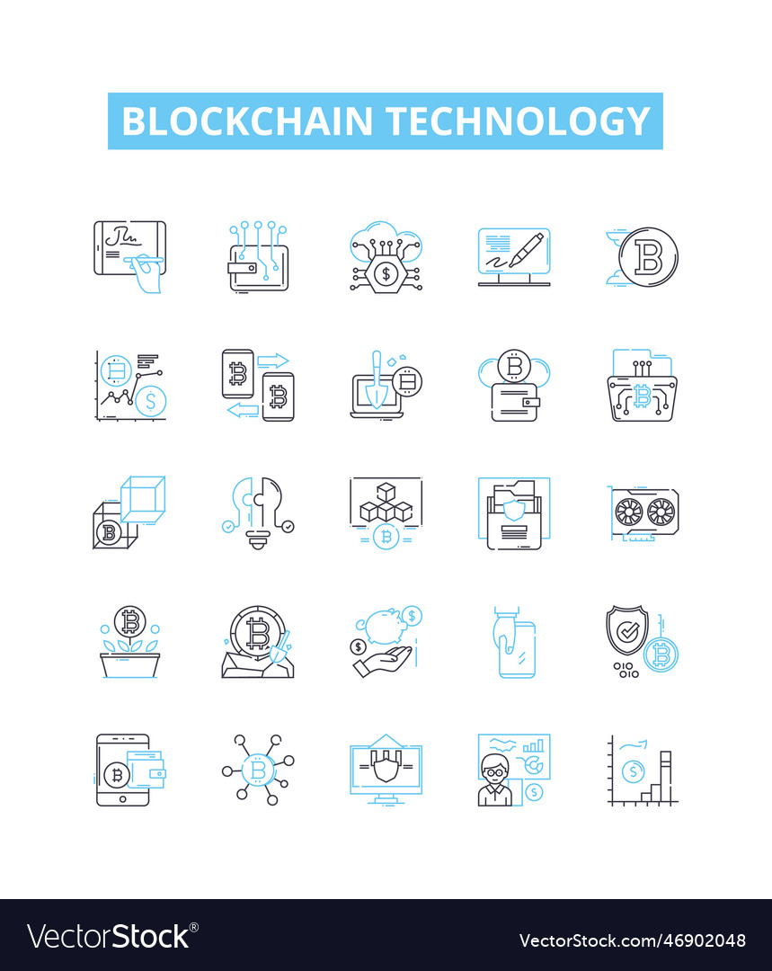 Blockchain technology line icons set Royalty Free Vector