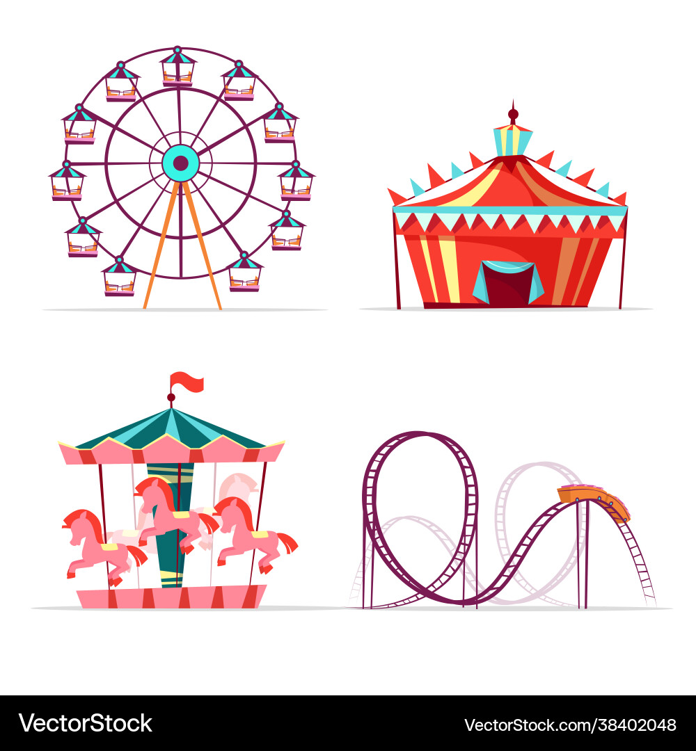 Cartoon amusement park attractions set Royalty Free Vector
