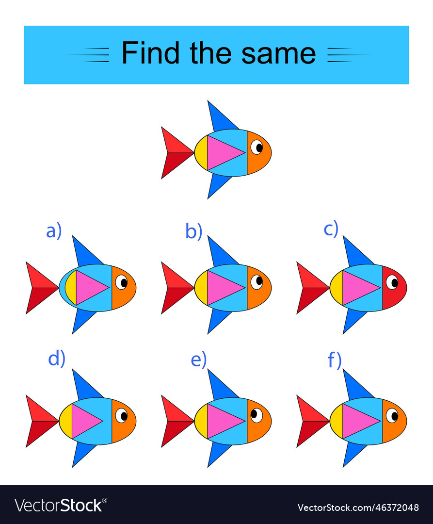 Educational game for kids need to find same fish Vector Image