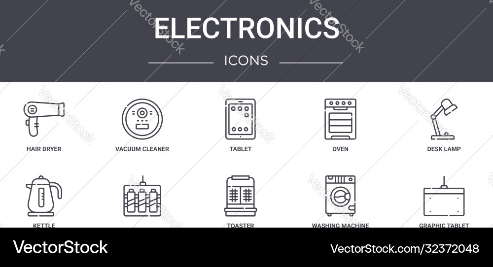 Electronics concept line icons set contains icons Vector Image