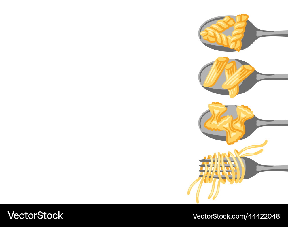 Of italian pasta on spoon and fork Royalty Free Vector Image