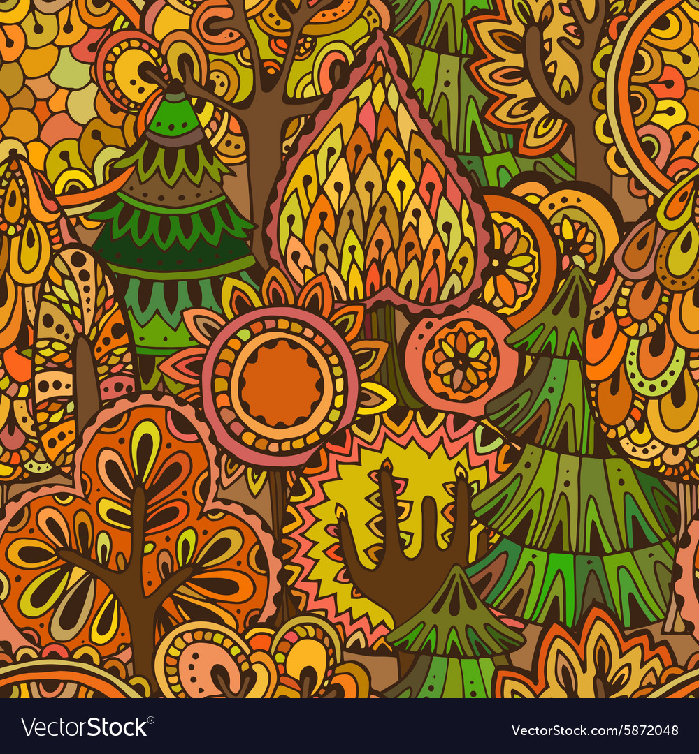 Seamless pattern with hand drawn doodle trees Vector Image