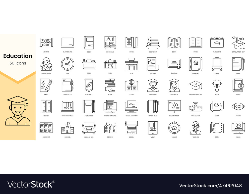 Simple outline set of education icons linear Vector Image