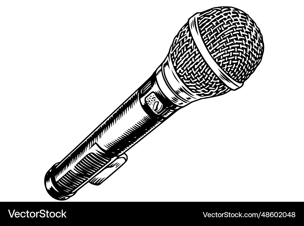 Vintage microphone hand drawn sketch engraving Vector Image